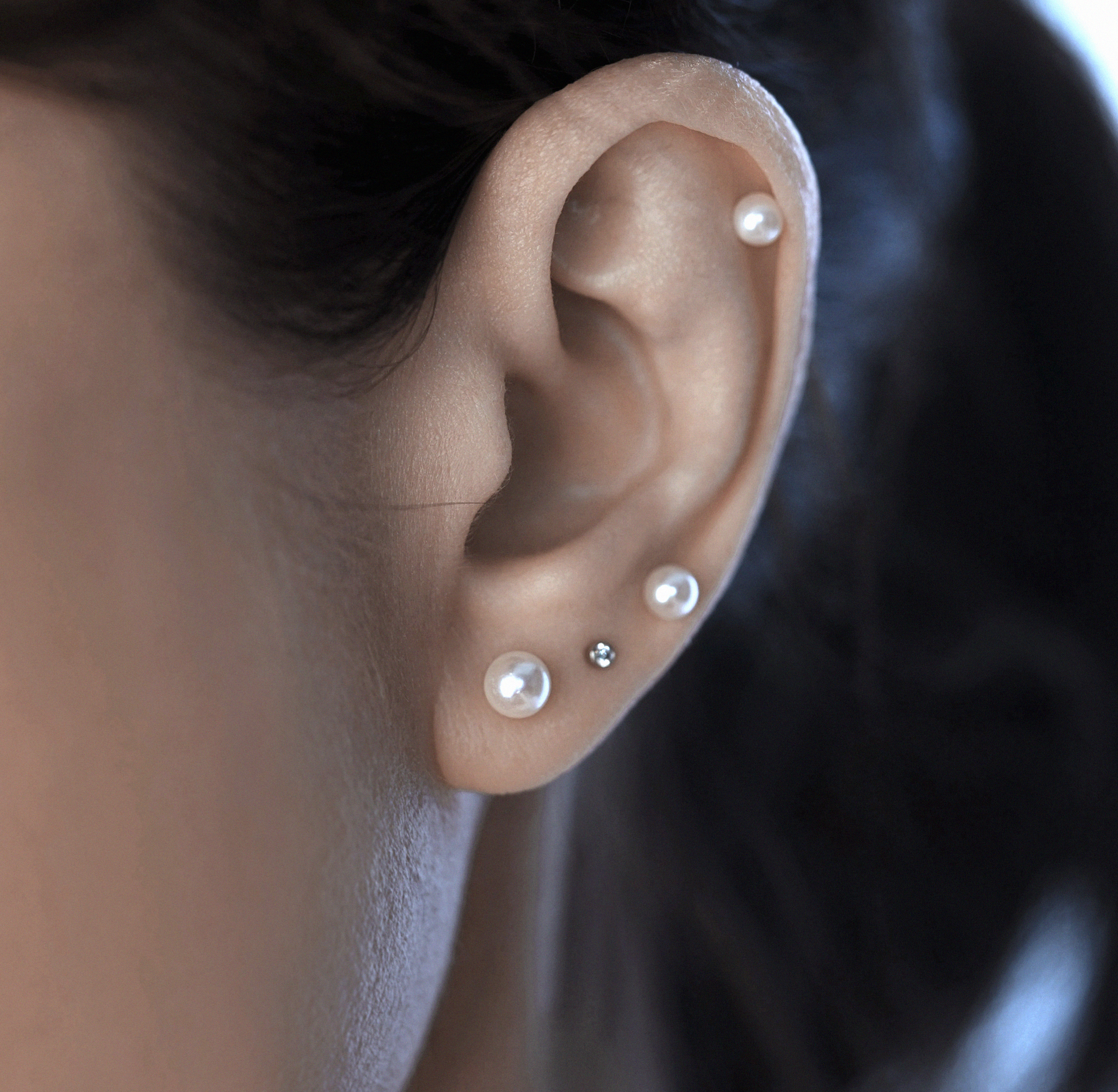 18k gold pearl flat back studs for cartilage and lobe piercings by Lena ...